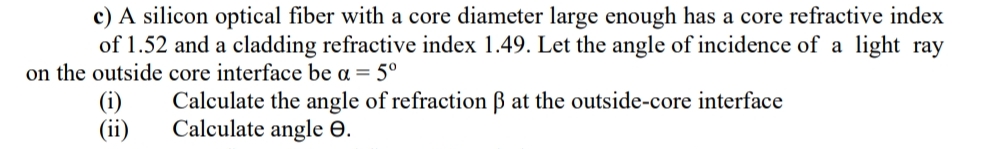 Solved c) ﻿A silicon optical fiber with a core diameter | Chegg.com