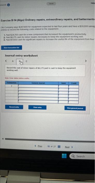 Solved Exercise 8-14 (Algo) Ordinary repairs, extroordinary | Chegg.com