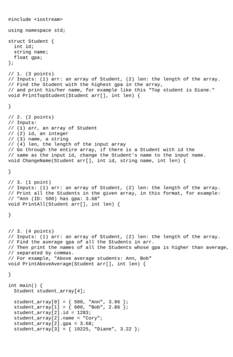 Solved winclude using namespace std; struct Student int id; | Chegg.com