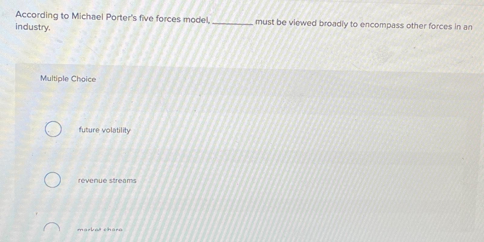 Solved According to Michael Porter's five forces model | Chegg.com