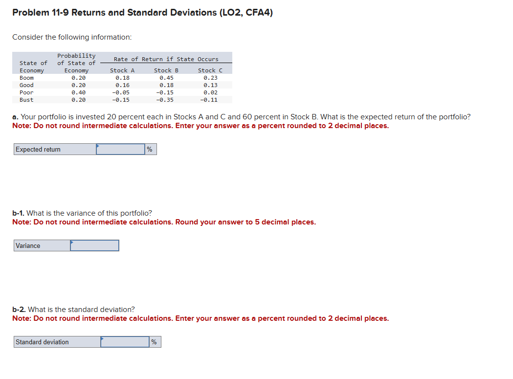 Solved Problem 11-9 Returns and Standard Deviations (LO2, | Chegg.com Solved Problem 11-9 Returns and Standard Deviations (LO2, | Chegg.com