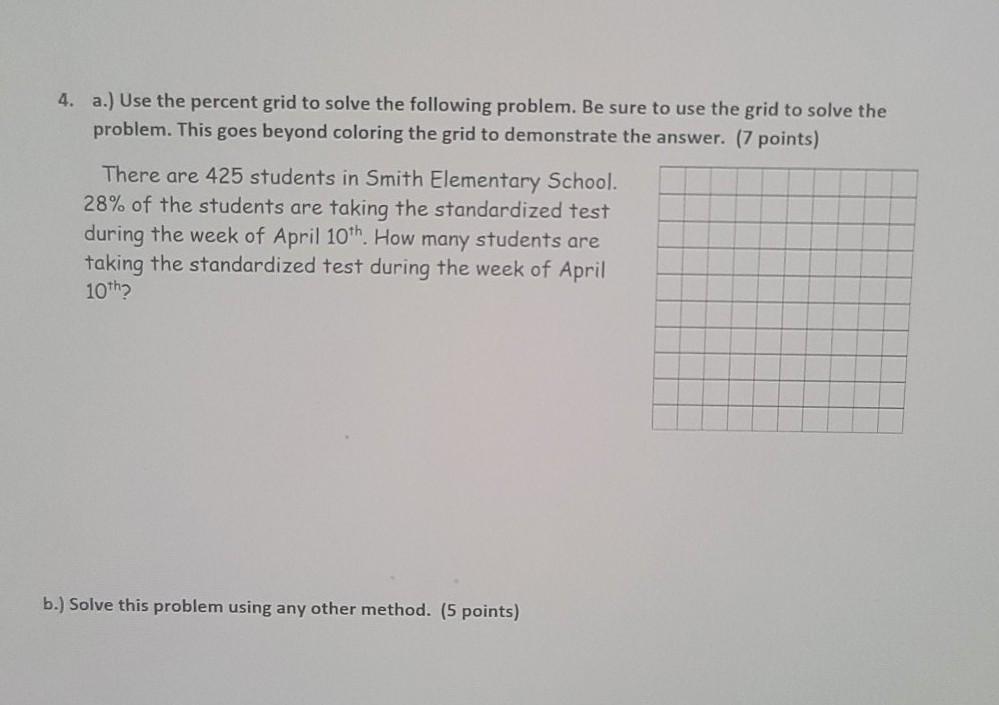 Solved 4. a.) Use the percent grid to solve the following | Chegg.com