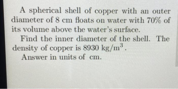 Solved A spherical shell of copper with an outer diameter of | Chegg.com