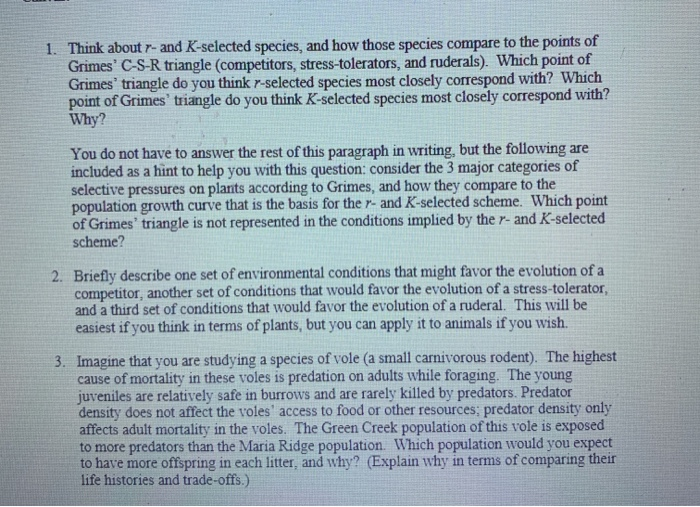 Solved 1. Think about r-and K-selected species, and how | Chegg.com