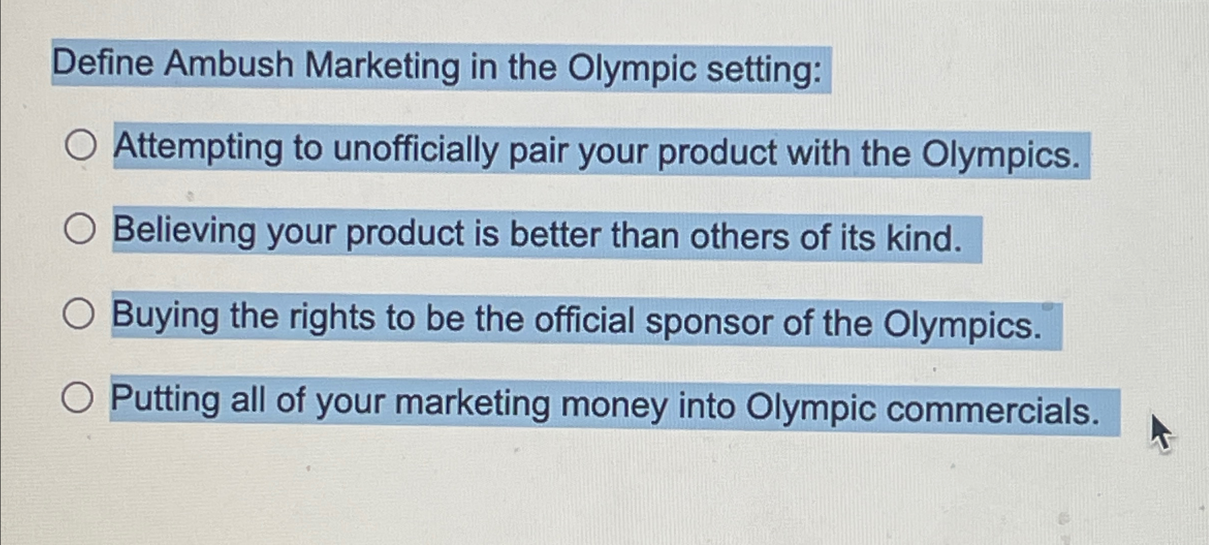 Solved Define Ambush Marketing in the Olympic | Chegg.com