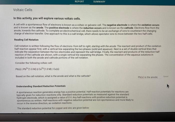 Solved In this activity, you will explore various voltaic | Chegg.com