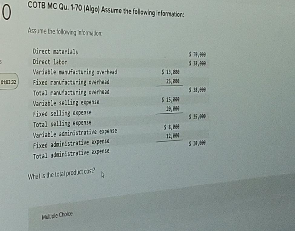 Solved СОТВ MC Qu. 1*70 (Algo) Assume the following | Chegg.com