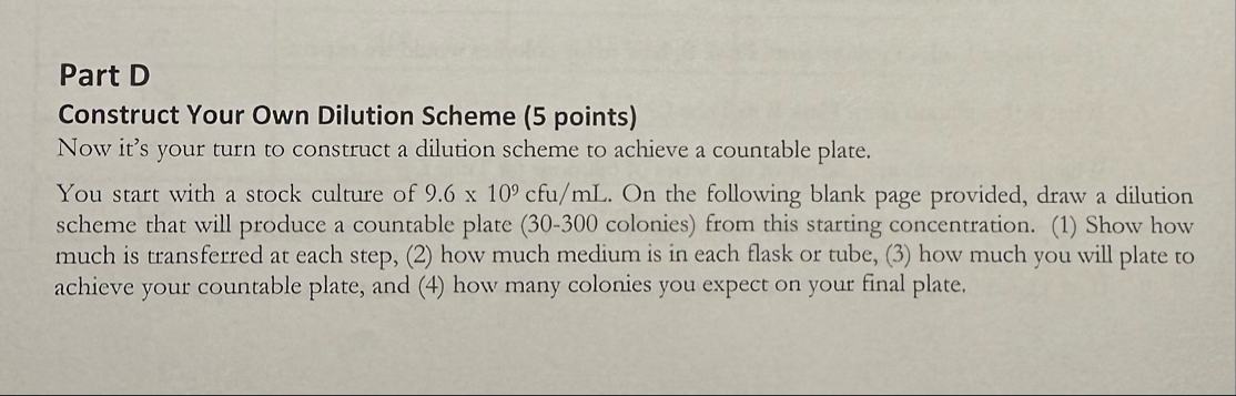 Solved Part DConstruct Your Own Dilution Scheme (5 | Chegg.com