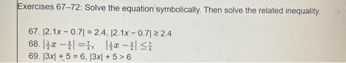 Solved Exercises 67-72: Solve the equation symbolically. | Chegg.com