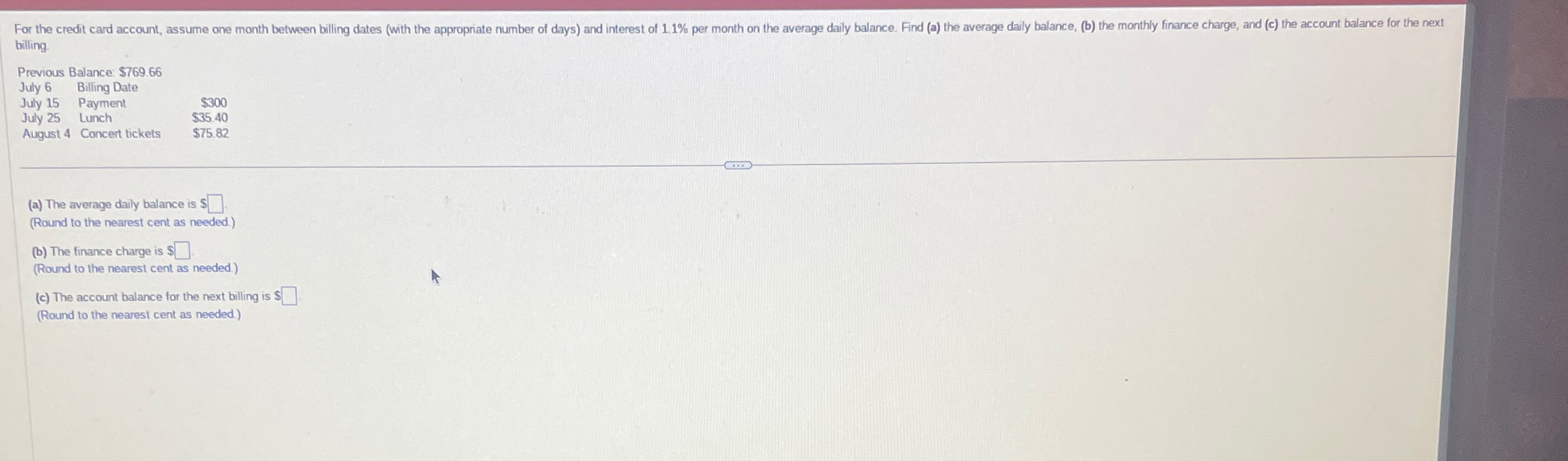 Solved billing.\table[[Previous Balance: $769.66 | Chegg.com