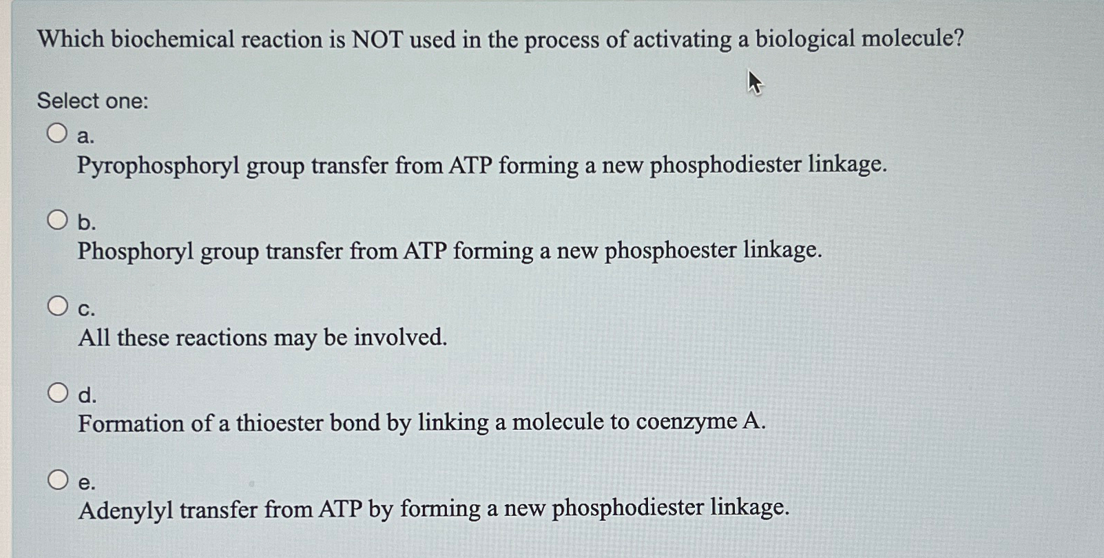 Which biochemical reaction is NOT used in the process | Chegg.com