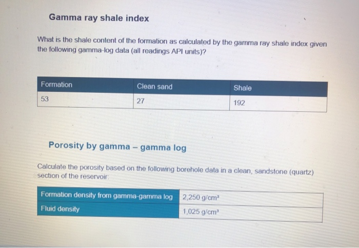 Solved Gamma ray shale index What is the shale content of | Chegg.com