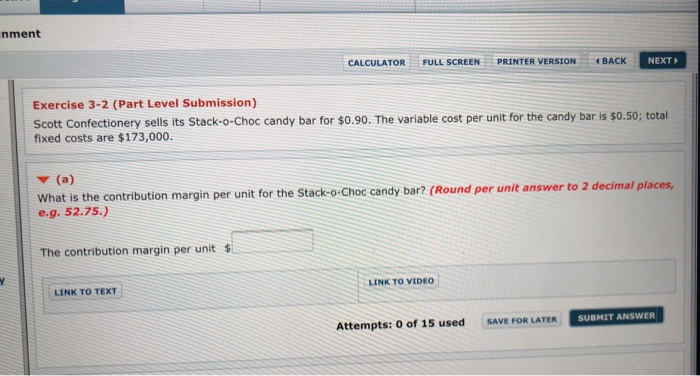 Solved nment CALCULATOR FULL SCREEN PRINTER VERSION BACK | Chegg.com