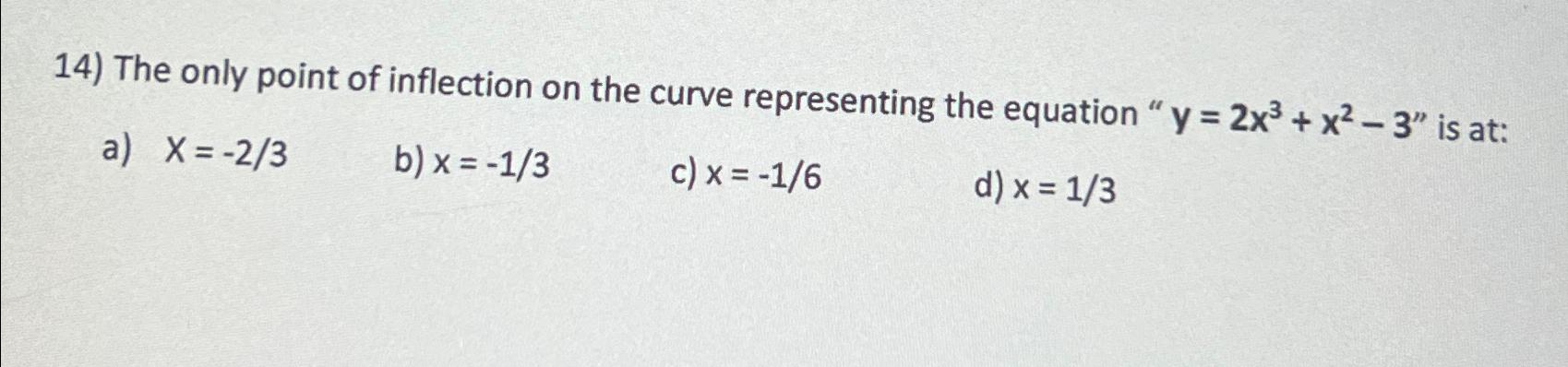 Solved The only point of inflection on the curve | Chegg.com
