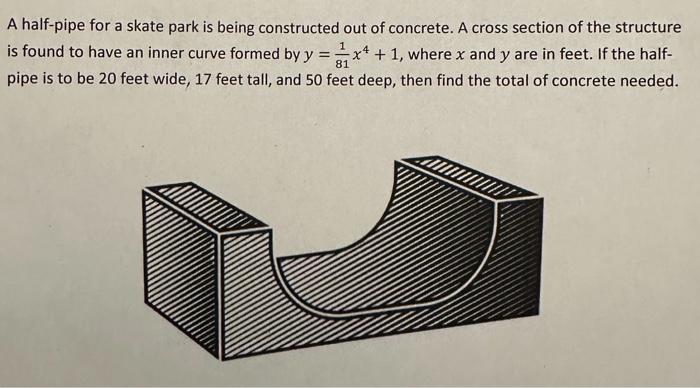 Solved A half-pipe for a skate park is being constructed out | Chegg.com