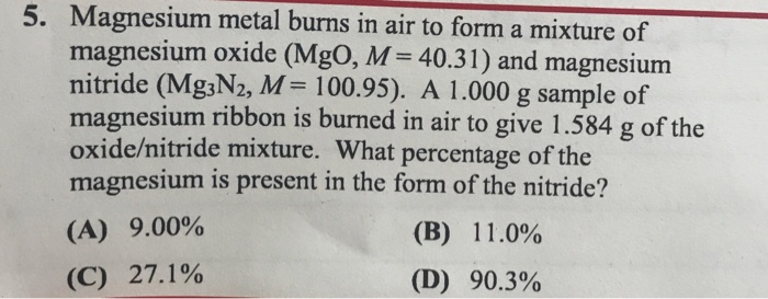 Solved 5. Magnesium metal burns in air to form a mixture of | Chegg.com