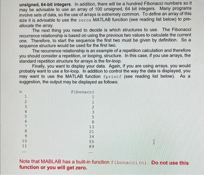 Solved *Note that MABLAB has a built-in function fibonacci | Chegg.com