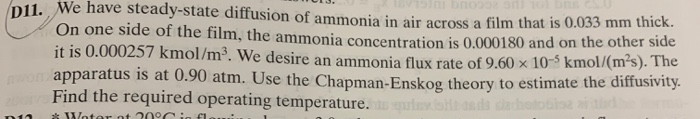 Solved p11. We have steady-state diffusion of ammonia in air | Chegg.com
