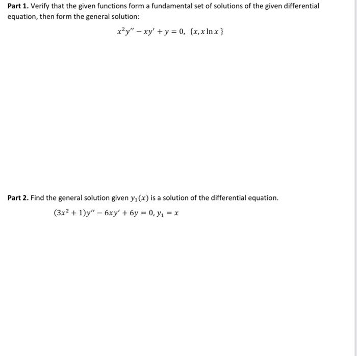 Solved Part 1. Verify that the given functions form a | Chegg.com