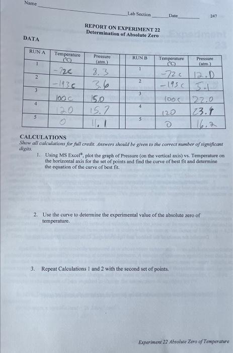 Solved Name Lab Scction Date 247 REPORT ON EXPERIMENT 22 | Chegg.com