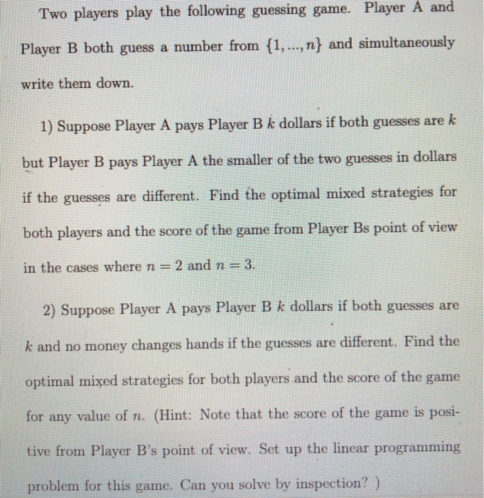 Solved Two players play the following guessing game. Player | Chegg.com