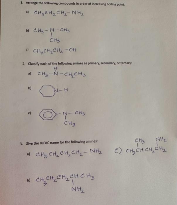 Solved 1. Arrange the following compounds in order of | Chegg.com