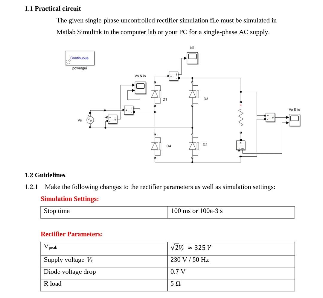 Solved 1.1 Practical circuit The given single-phase | Chegg.com