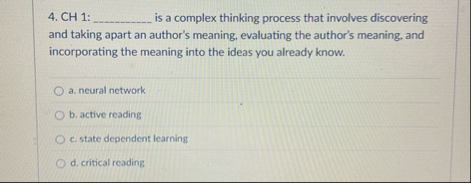 Solved CH 1 ﻿: ﻿is a complex thinking process that | Chegg.com