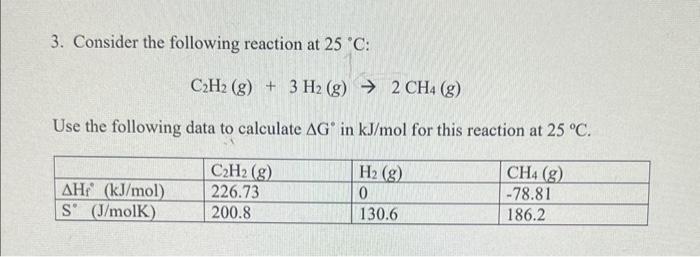 Solved 3. Consider the following reaction at 25∘C : C2H2( | Chegg.com