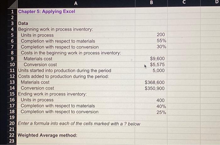 Solved Required information Chapter 5: Applying Excel The | Chegg.com