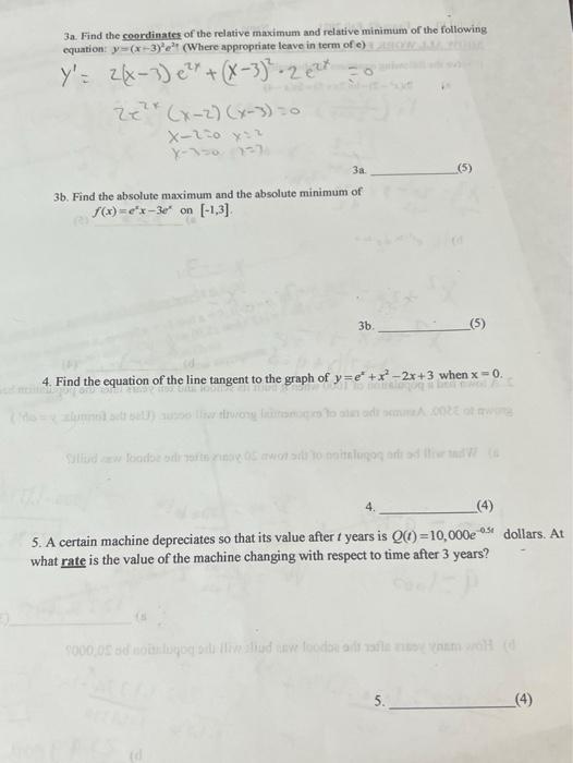 Solved 3a. Find the coordinates of the relative maximum and | Chegg.com