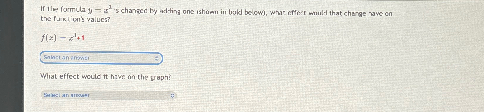 Solved If the formula y=x3 ﻿is changed by adding one (shown | Chegg.com