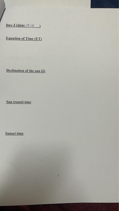 Solved Problem: [10 marks] [CLO-4] Calculate time of sun | Chegg.com