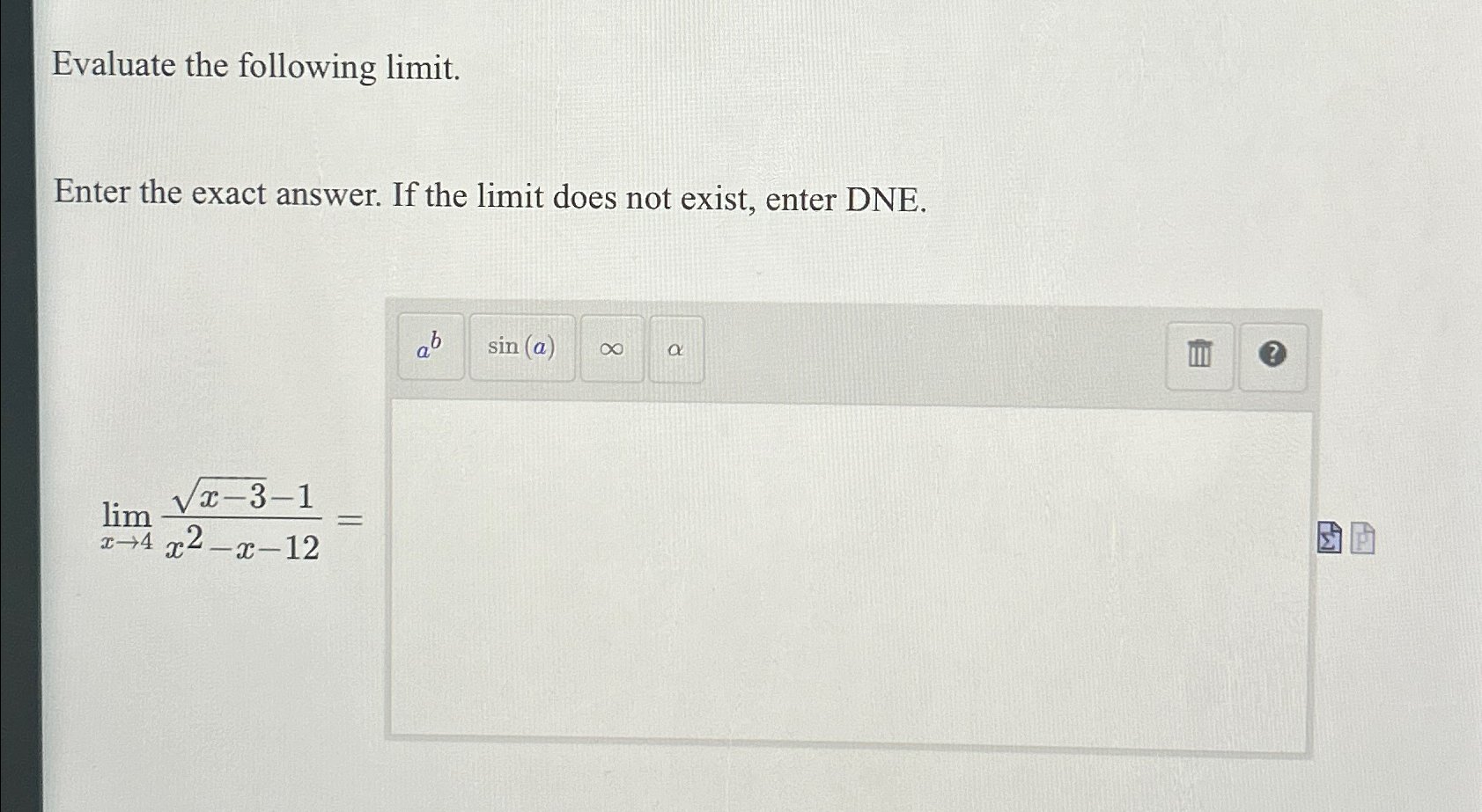Solved Evaluate the following limit.Enter the exact answer. | Chegg.com