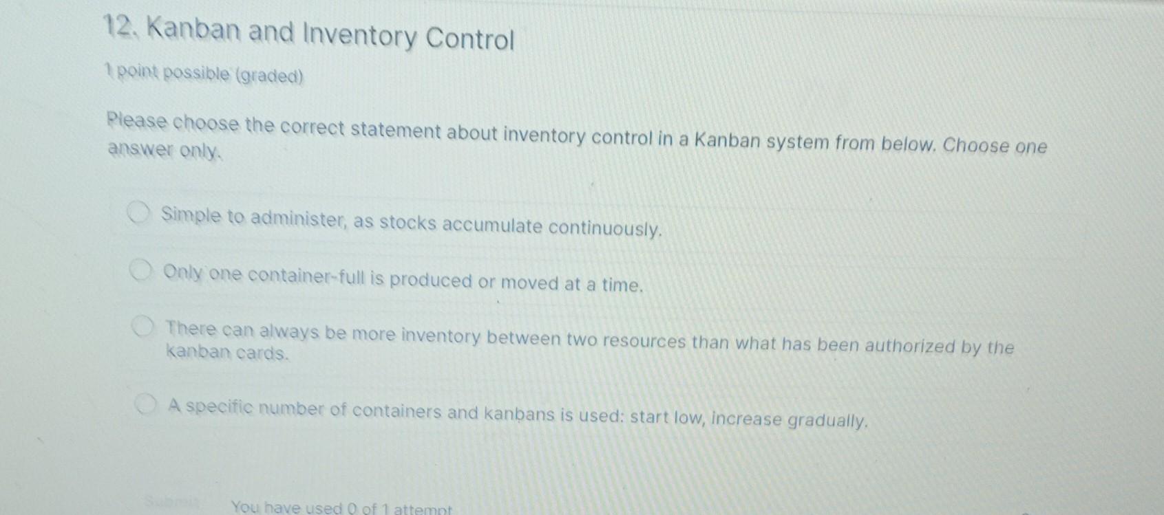 Solved 12. Kanban and Inventory Control tpoint possible | Chegg.com