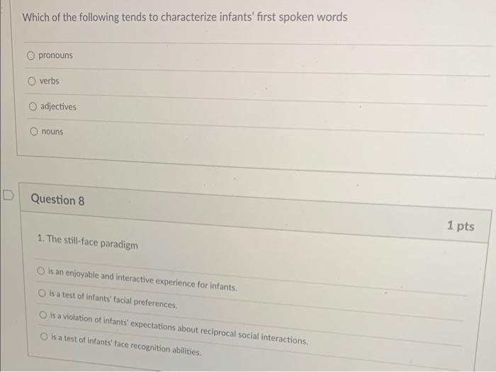 Solved Which of the following tends to characterize infants' | Chegg.com