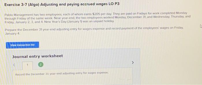 Solved Exercise 3-7 (Algo) Adjusting and paying accrued | Chegg.com