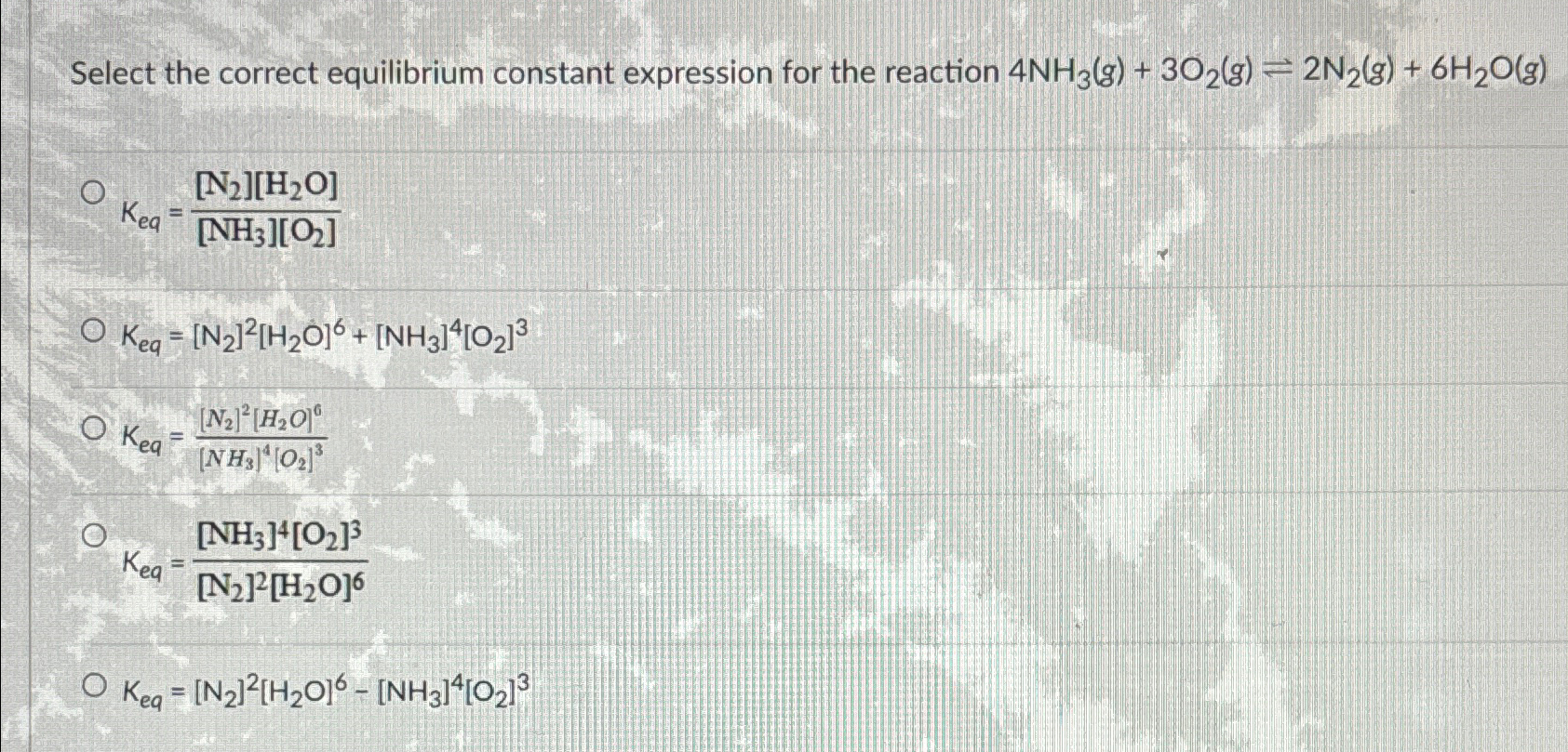 Solved Select the correct equilibrium constant expression | Chegg.com