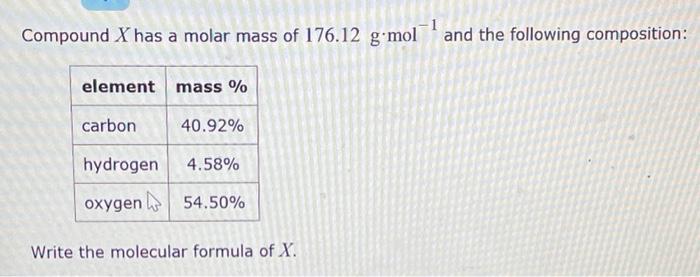 Solved Compound X has a molar mass of 176.12 g mol and the | Chegg.com