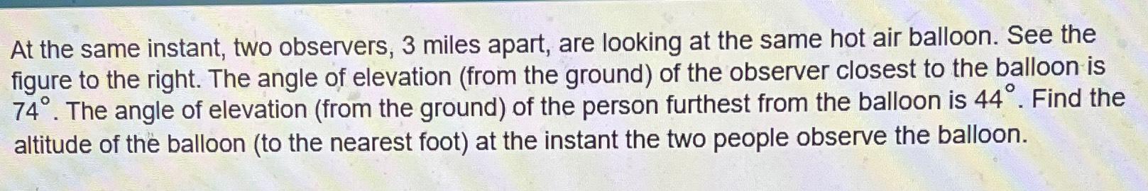 Solved At the same instant, two observers, 3 ﻿miles apart, | Chegg.com