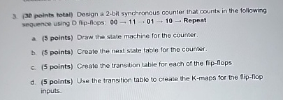 Solved (30 ﻿points total) ﻿Design a 2-bit synchronous | Chegg.com