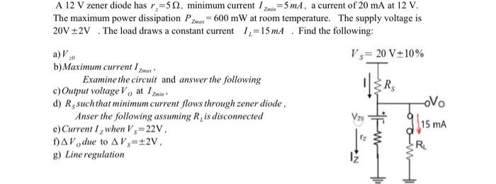 Solved A 12 V zener diode has rz=5Ω, minimum current IZmin=5 | Chegg.com