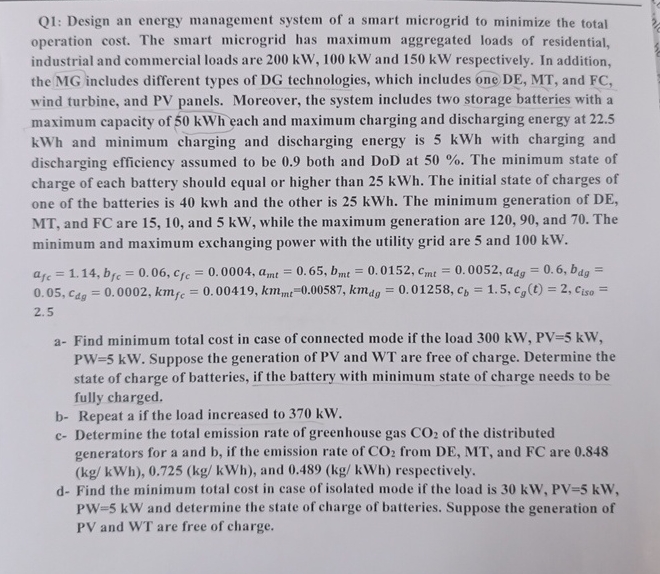 Solved How to solve Q1: Design an energy management system | Chegg.com