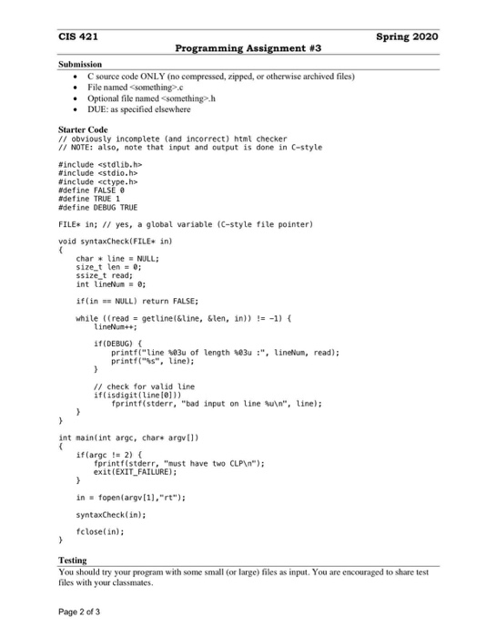 Spring 2020 CIS 421 Programming Assignment #3 | Chegg.com