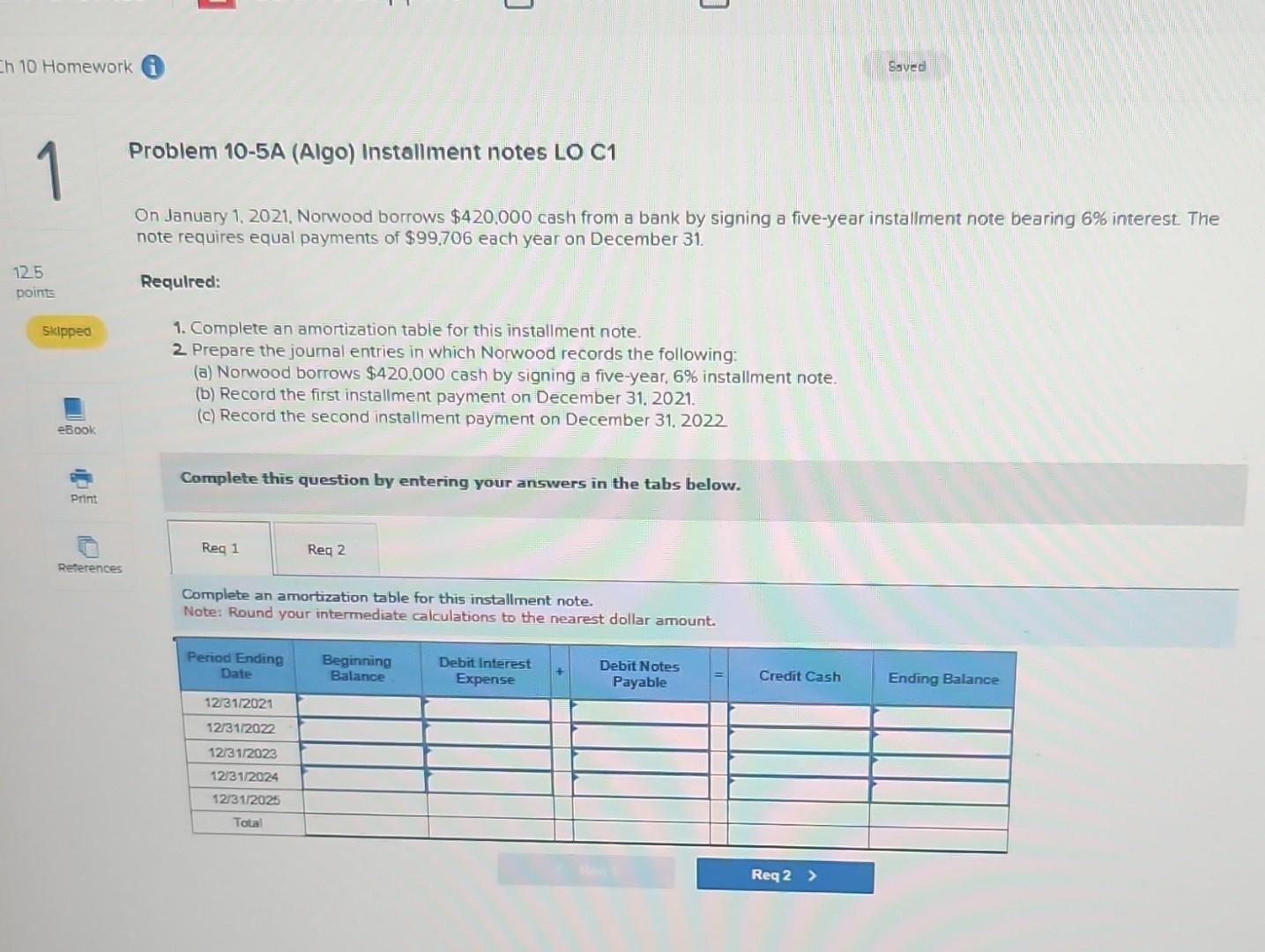 Solved Problem 10-5A (Algo) Installment notes LO C1 On | Chegg.com
