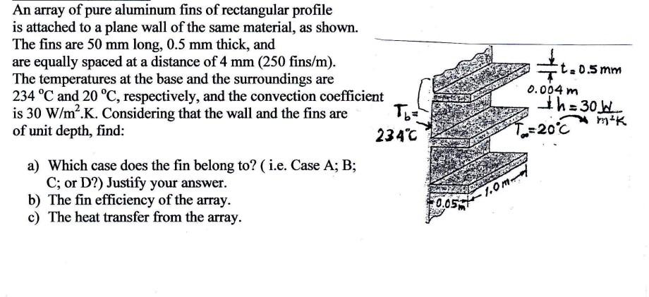 Solved An array of pure aluminum fins of rectangular profile | Chegg.com
