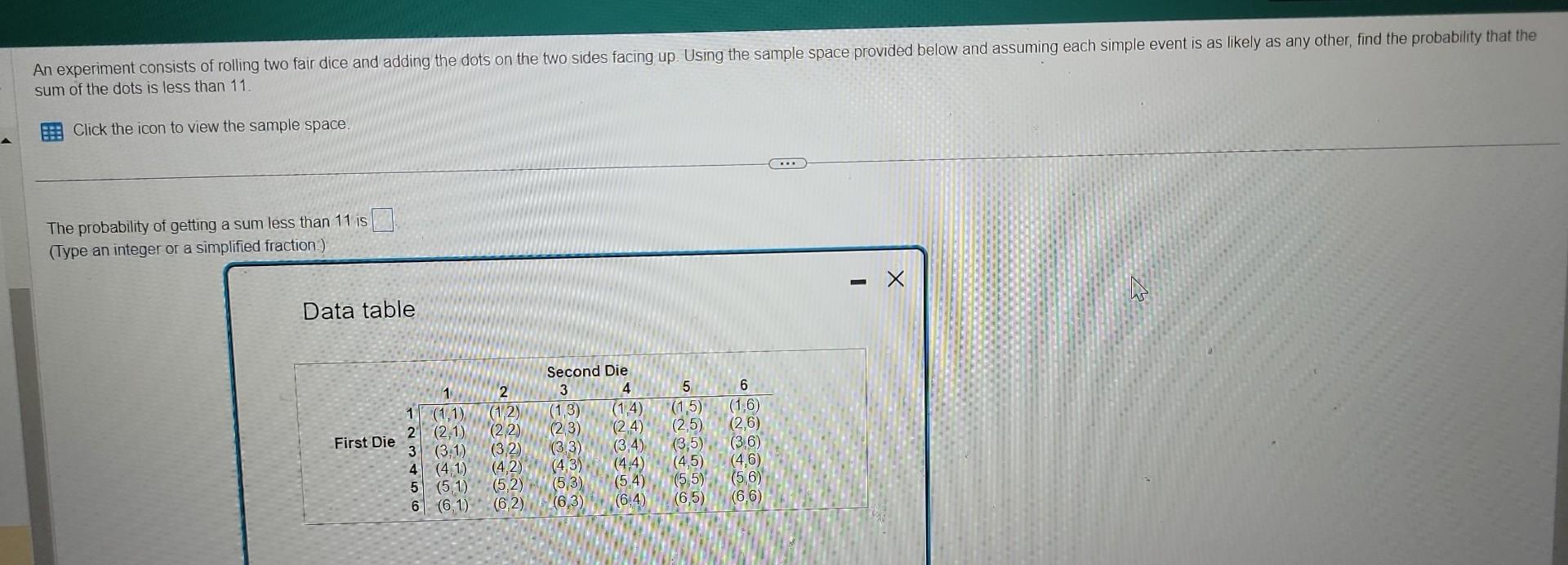Solved sum of the dots is less than 11. Click the icon to | Chegg.com