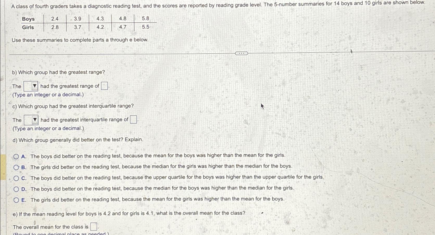 Solved A class of fourth graders takes a diagnostic reading | Chegg.com