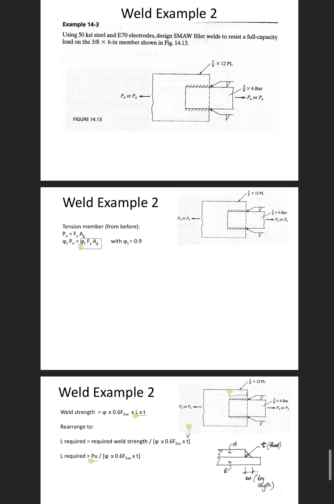 Solved Weld Example 2Example 14-3Using 50ksi steel and E70 | Chegg.com