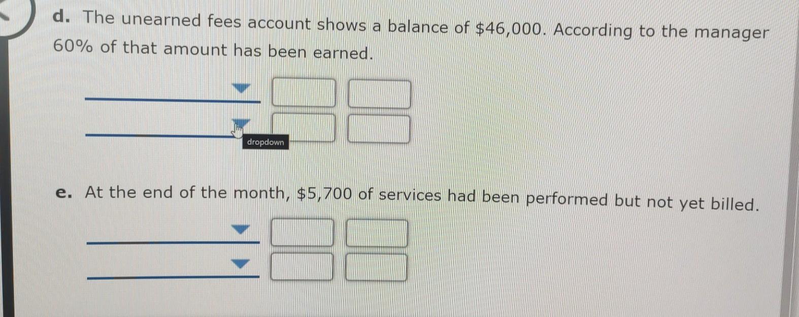 Solved d. The unearned fees account shows a balance of | Chegg.com